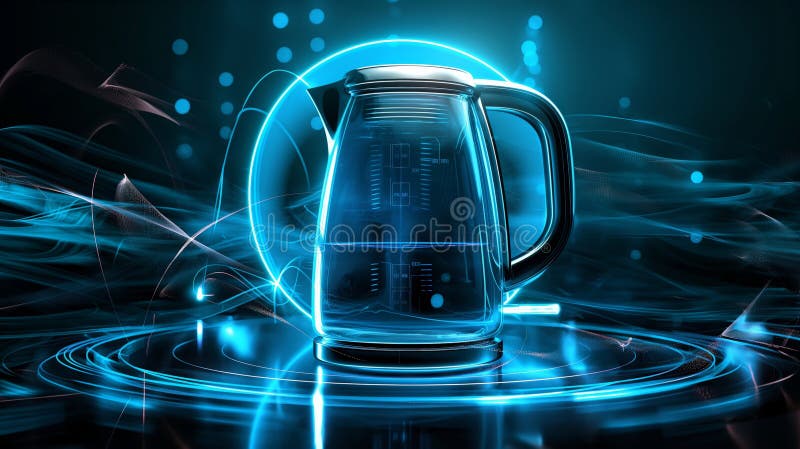 Futuristic Electric Kettle with Neon Blue Light Stock Photo - Image of ...