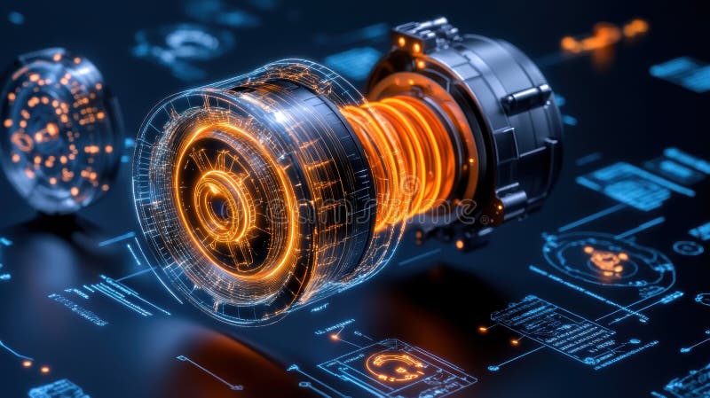 Futuristic Electric Motor Technology 3D Render of High Tech Engine Component Stock Illustration ...