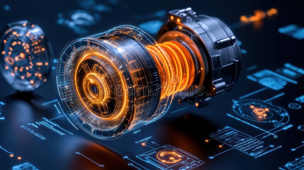 Futuristic Electric Motor Technology 3D Render of High Tech Engine ...