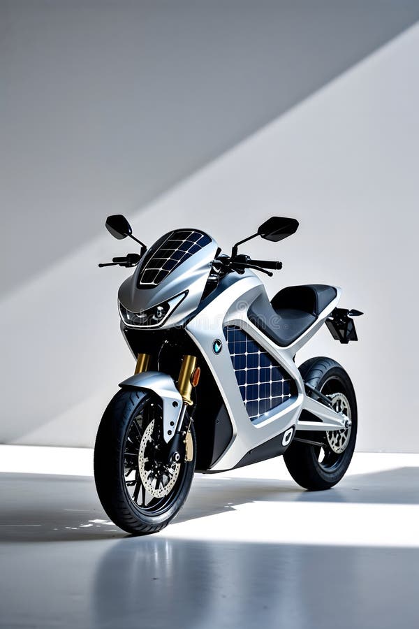 Futuristic Electric Motorcycle with Integrated Solar Panels Charging ...