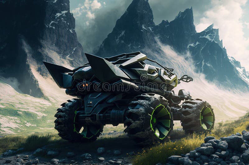 Futuristic Electric Quad in Mountains. Generative AI Stock Illustration ...