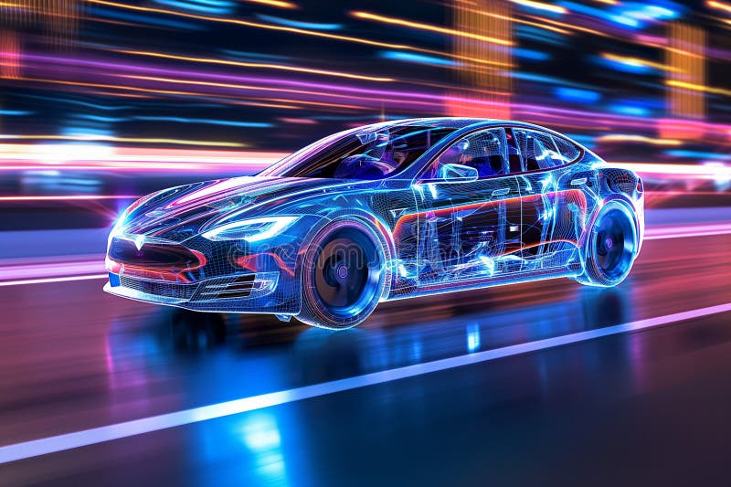 Futuristic Electric Racing Car, Cyberpunk, Sci-fi Stock Illustration ...