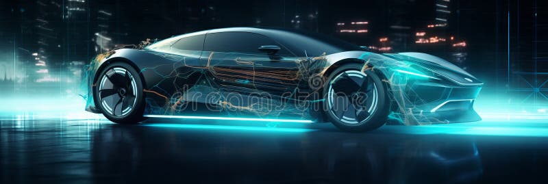 Futuristic Electric Sport Fast Car, Blue Banner Stock Image - Image of ...