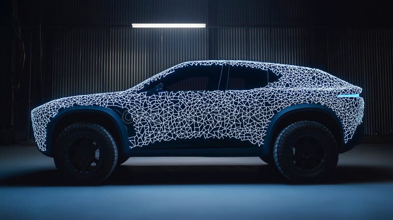 Futuristic Electric Suv with Neon Geometric Light Patterns in Dark ...