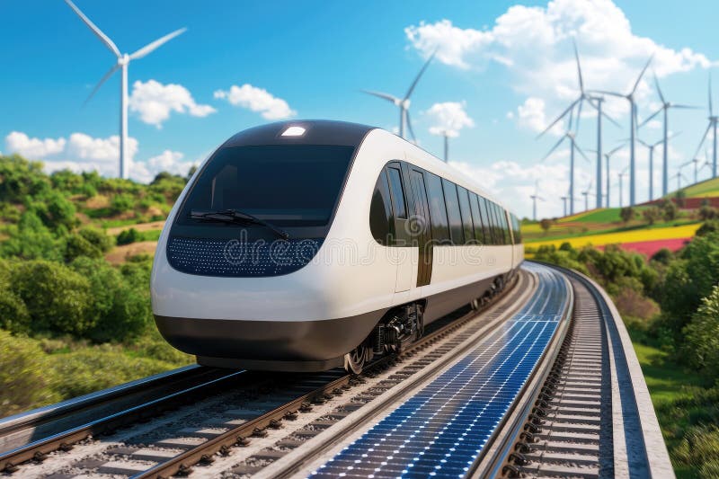 Futuristic Electric Train on Solar Panel Tracks in Sustainable ...