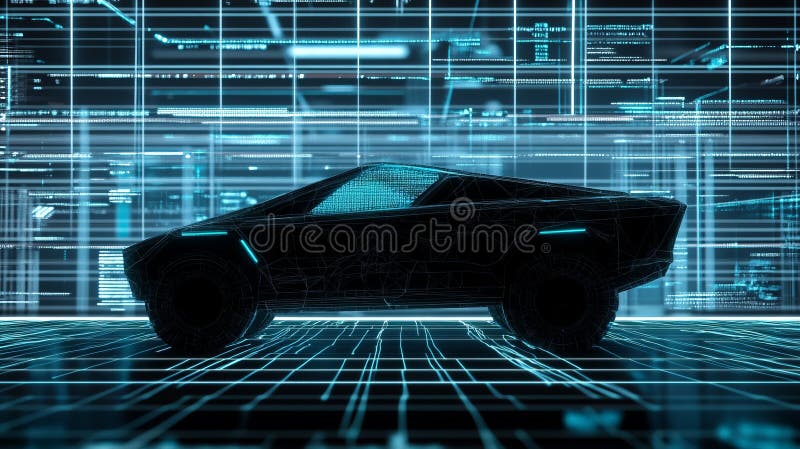 Futuristic Electric Truck with Digital Grid and Neon Lights in a High ...