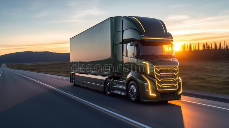 Futuristic Electric Truck on the Highway during Sunset Stock ... Futuristic Electric Truck on the Highway during Sunset Stock ...