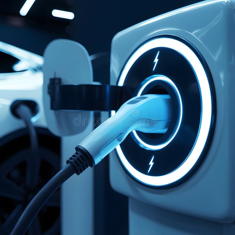 Futuristic Electric Vehicle Charging Station with Neon Blue Lighting ...