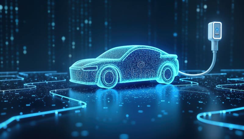 Futuristic Electric Vehicle Charging Tech. EV Car Connected To Blue ...