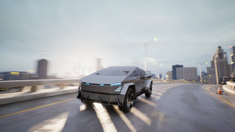 Futuristic Electric Vehicle with Cyberpunk Style on the Road, 3d Render ...