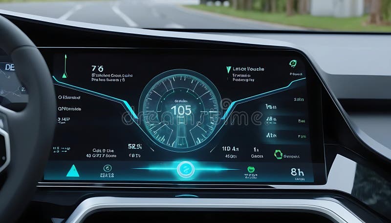 Close-up of an Electric Vehicle Dashboard with Holographic Navigation ...