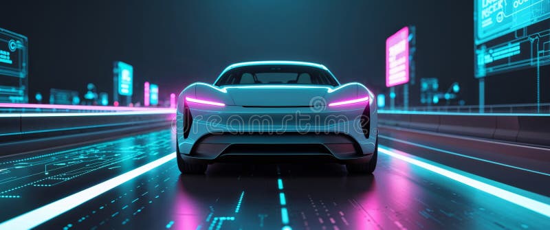 Futuristic Electric Vehicle on Digital Highway with Advanced Technology ...