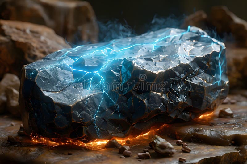 Futuristic Electrified Stone with Neon Blue Glowing Cracks for Sci-Fi ...