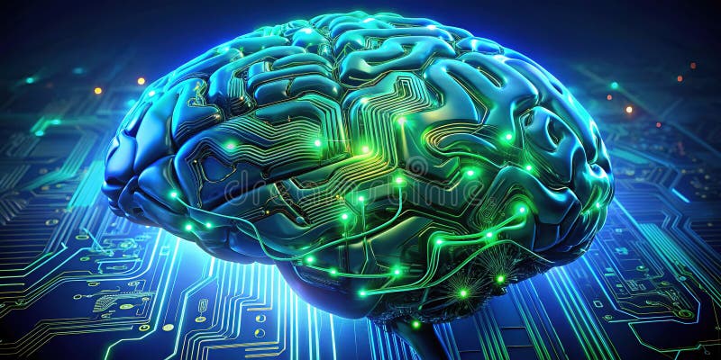 A Futuristic Electronic Brain Glowing Circuits and Transparent ...