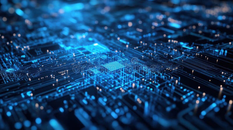Futuristic Electronic Circuit Board with Blue Glowing Connections for ...