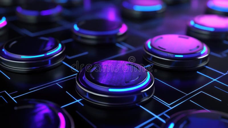 Futuristic Electronic Circuit Board with Glowing Blue and Purple ...