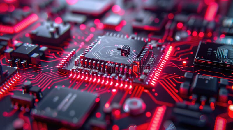 Futuristic Electronic Circuit Board with Glowing Red Elements for ...