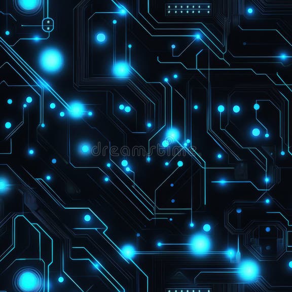 Futuristic Electronic Circuit Board Pattern Featuring Glowing Blue Traces and a Modern High-tech ...