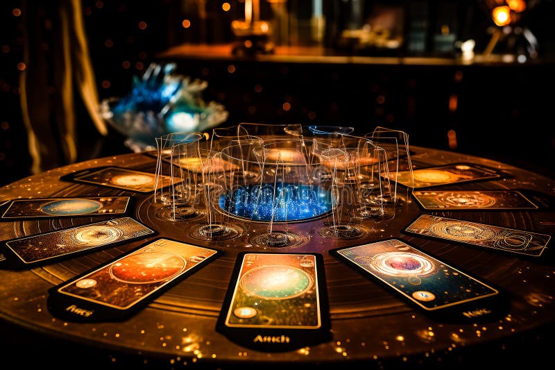 Futuristic Electronic Fortune Telling Table with Electronic Cards Stock ...