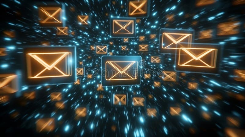 Futuristic Electronic Mail System Featuring Multiple Glowing Envelopes ...