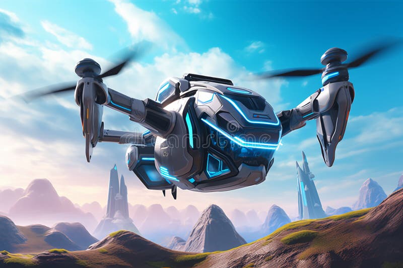 A Futuristic Electronic Vehicle with Multiple Propellers Hovering in ...