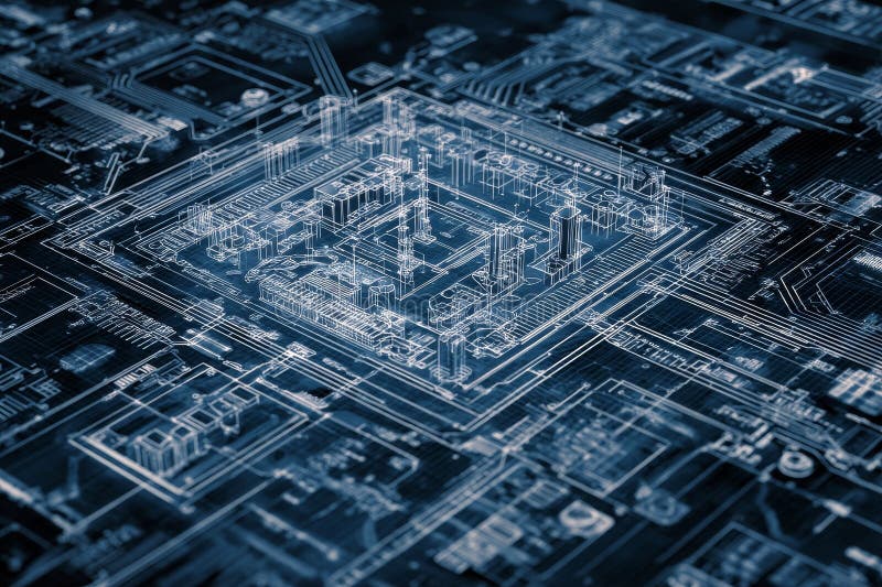 Futuristic Electronics Blueprint with Digital Patterns. Stock Image ...