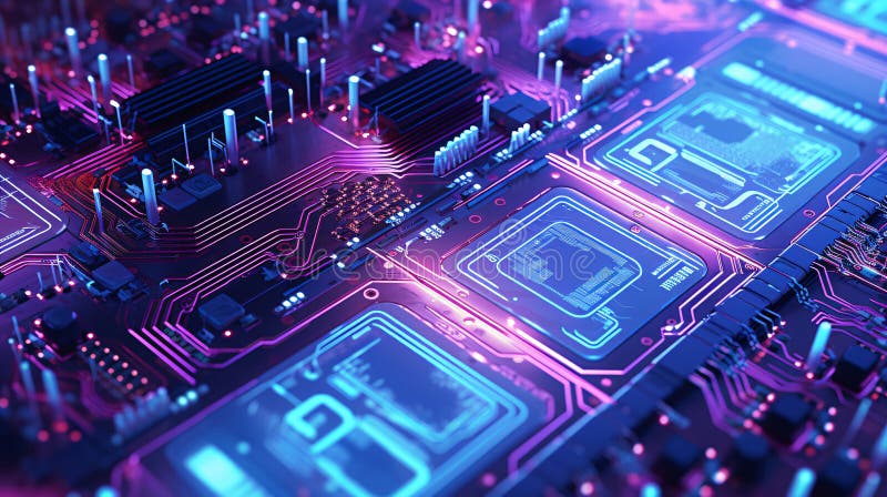 Futuristic Electronics Circuit Board with Lights and Cables ...