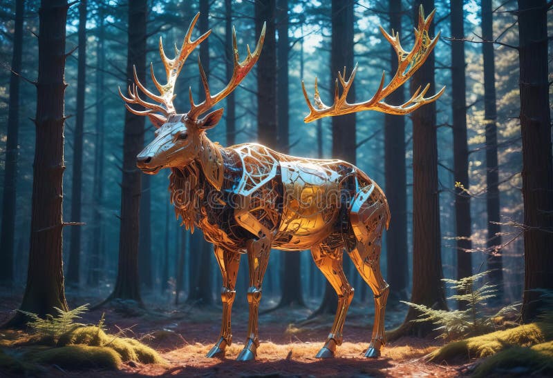 The Futuristic Elegance of a Robotic Elk in Nature Stock Illustration ...