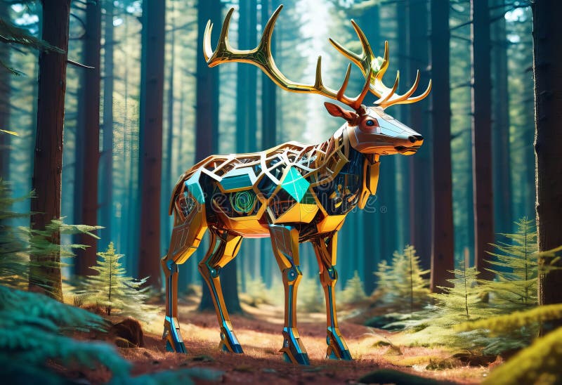 The Futuristic Elegance of a Robotic Elk in Nature Stock Illustration ...