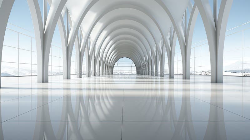 Futuristic Elegance: Serene White Archway Hall. Stock Photo - Image of ...