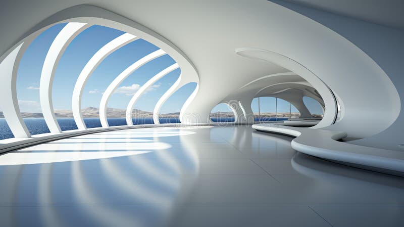 Futuristic Elegance: Serene White Archway Hall. Stock Photo - Image of ...