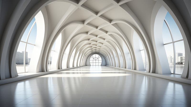 Futuristic Elegance: Serene White Archway Hall. Stock Photo - Image of ...