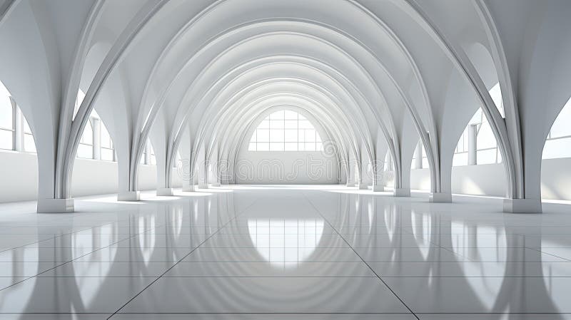 Futuristic Elegance: Serene White Archway Hall. Stock Photo - Image of ...