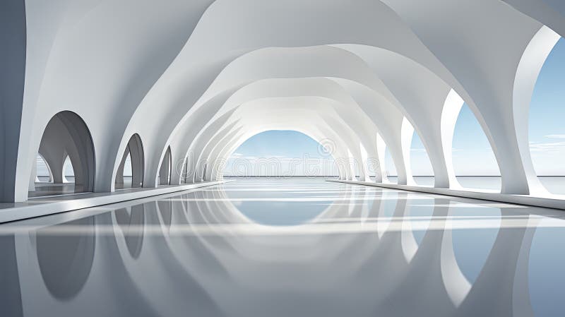 Futuristic Elegance: Serene White Archway Hall. Stock Photo - Image of ...