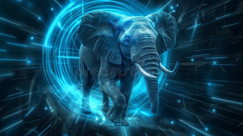 Futuristic Elephant in a Neon Digital Realm Stock Photo - Image of ...