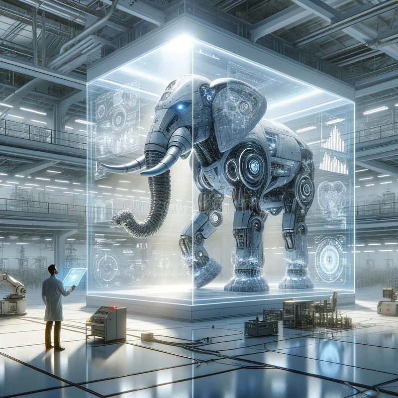 Futuristic Elephant Robot in High-Tech Facility Stock Illustration ...