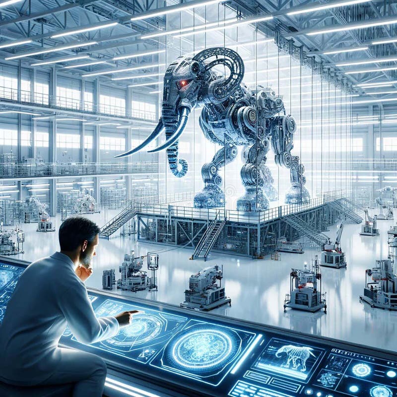Futuristic Elephant Robot in High-Tech Facility Stock Illustration ...