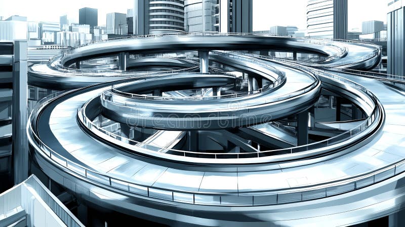 A Futuristic Elevated Highway System in a City Stock Illustration ...