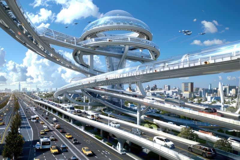 Futuristic Elevated Transit System with Advanced Architecture in a ...