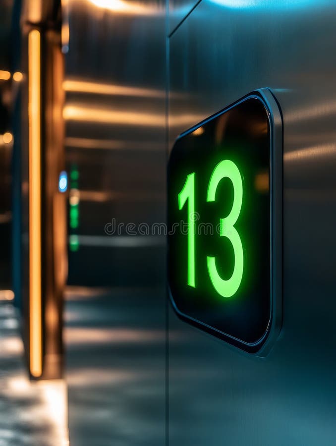 Futuristic Elevator with Glowing Number 13 Button Stock Image - Image ...