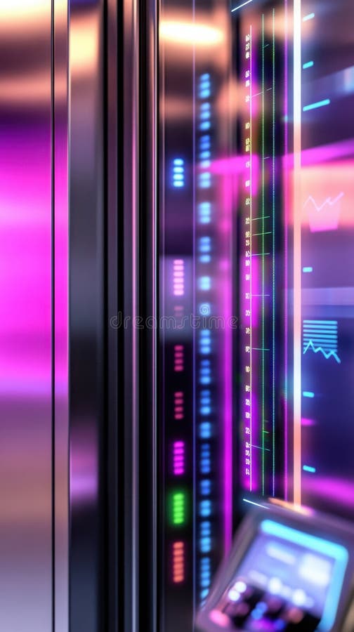 Futuristic Elevator Interior with Transparent Walls Displaying Data ...