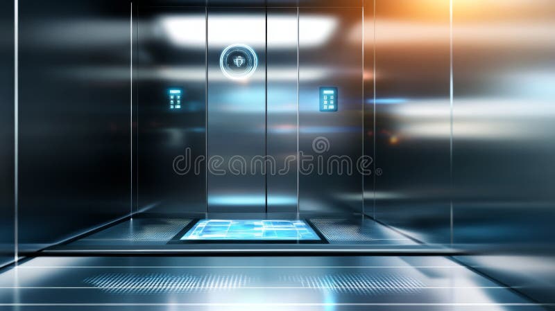 Digital Screen Displaying Building Information Inside Sleek Elevator ...