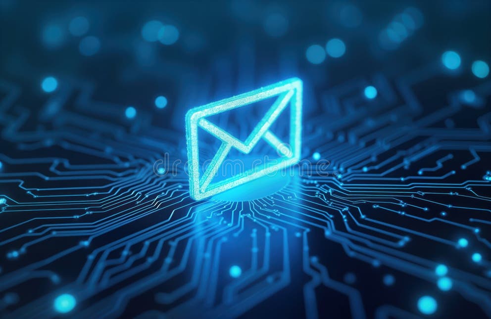 Futuristic Email Concept. Glowing Envelope Symbol Rests on Glowing ...