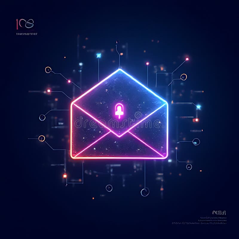 A Futuristic Email Envelope Icon Glows with Interconnected Data on Dark ...
