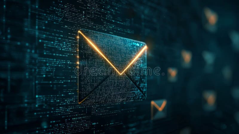 Futuristic Email Icon with Glowing Edges, Set Against a Digital ...
