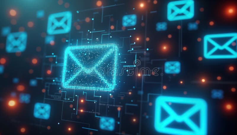 Futuristic Email Icons Glow in Cyberspace. Digital Message Symbols ...