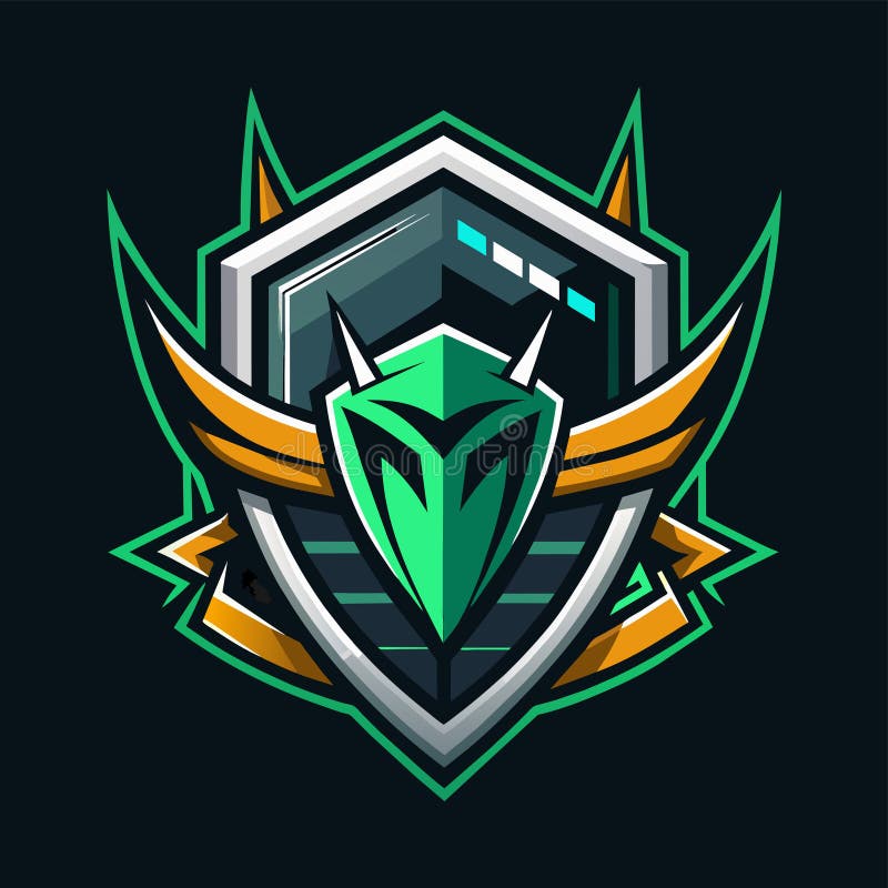 A Futuristic Emblem with a Shield, Horns, and Digital Elements, a Sleek ...
