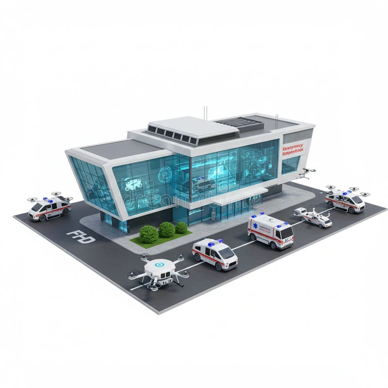 Futuristic Emergency Building Featuring a Modern, Angular Design with ...