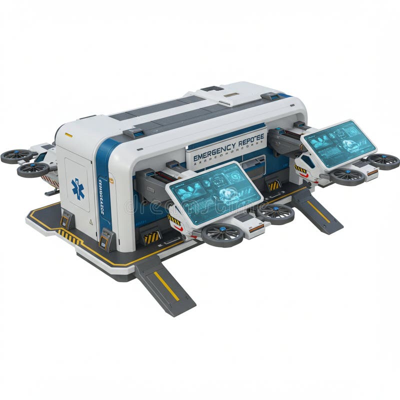 Futuristic Emergency Response Vehicle with a Sleek, Rectangular Design ...