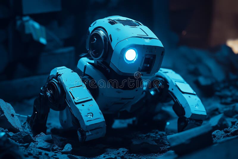 Futuristic Emergency Robot with Glowing Features Navigating through ...